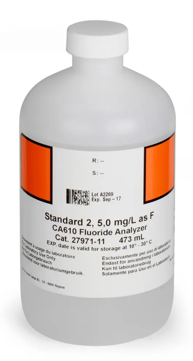 2797111 Hach CA610 Fluoride Standard 2, 5.0 mg/L, 473 mL.